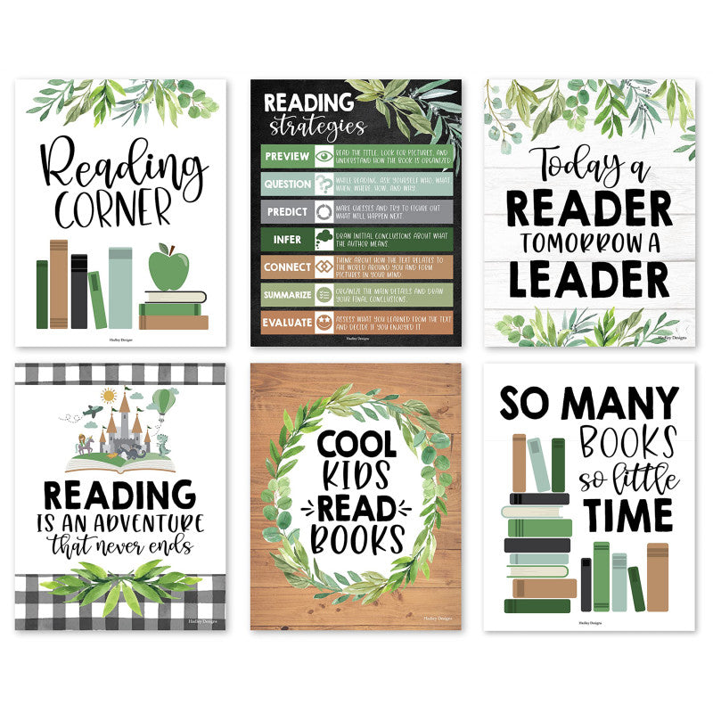 Farmhouse Greenery Reading Posters For Classroom Library Decor, Set of ...