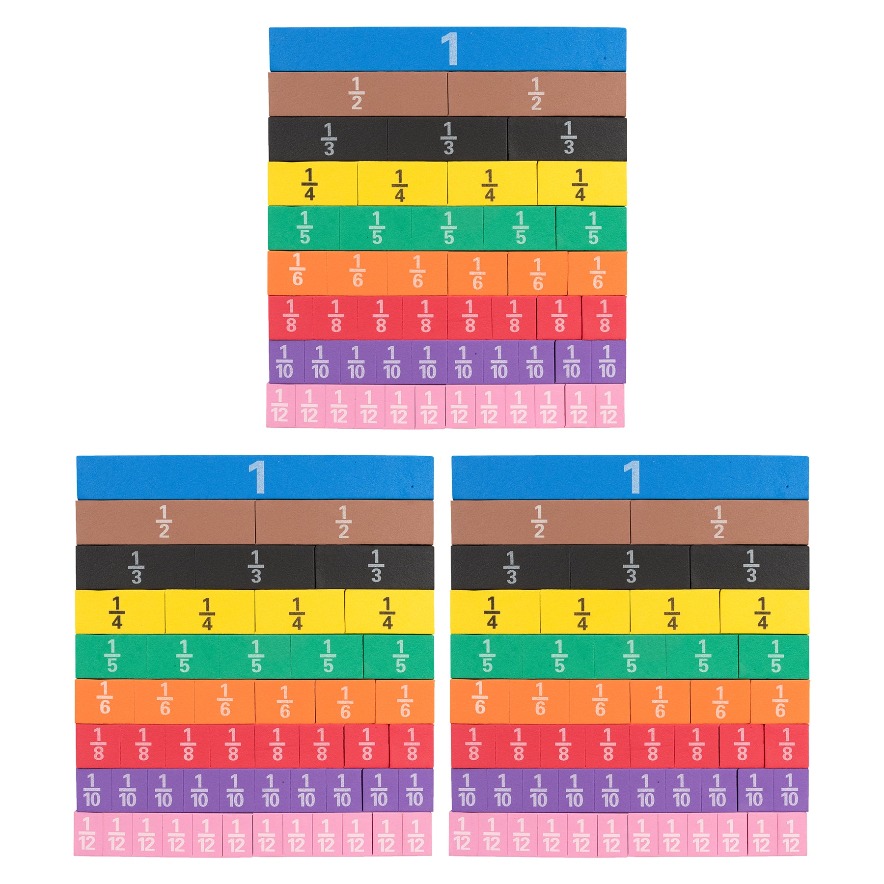 Fraction Tiles - Foam - Magnetic - 51 Per Set - 3 Sets – Loomini