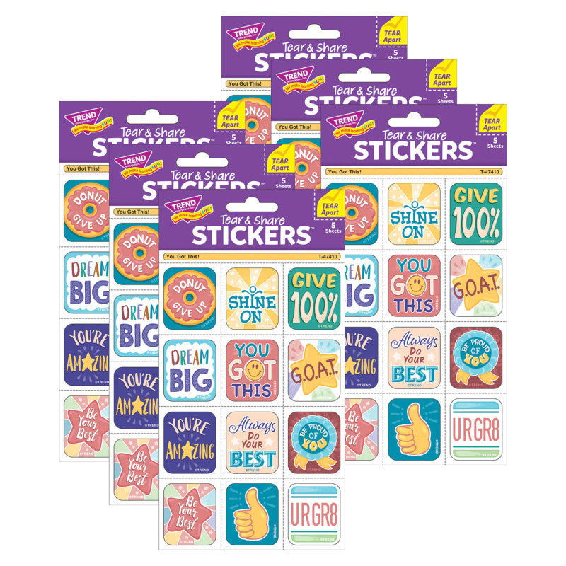 You Got This! Tear & Share Stickers™, 60 Per Pack, 6 Packs – Loomini