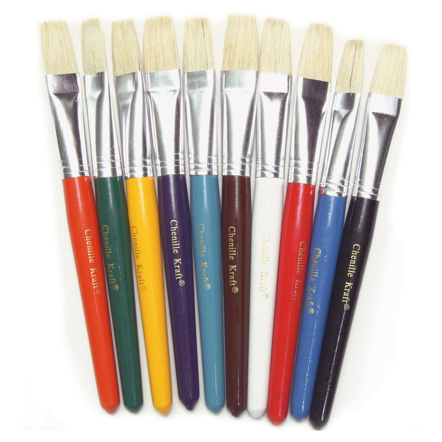 Beginner Paint Brushes, Flat Stubby Brushes, 10 Assorted Colors, 7.5 ...