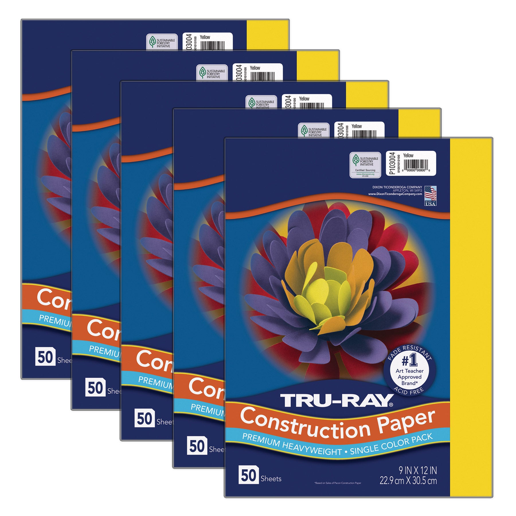 Construction Paper, Yellow, 9" x 12", 50 Sheets Per Pack, 5 Packs – Loomini