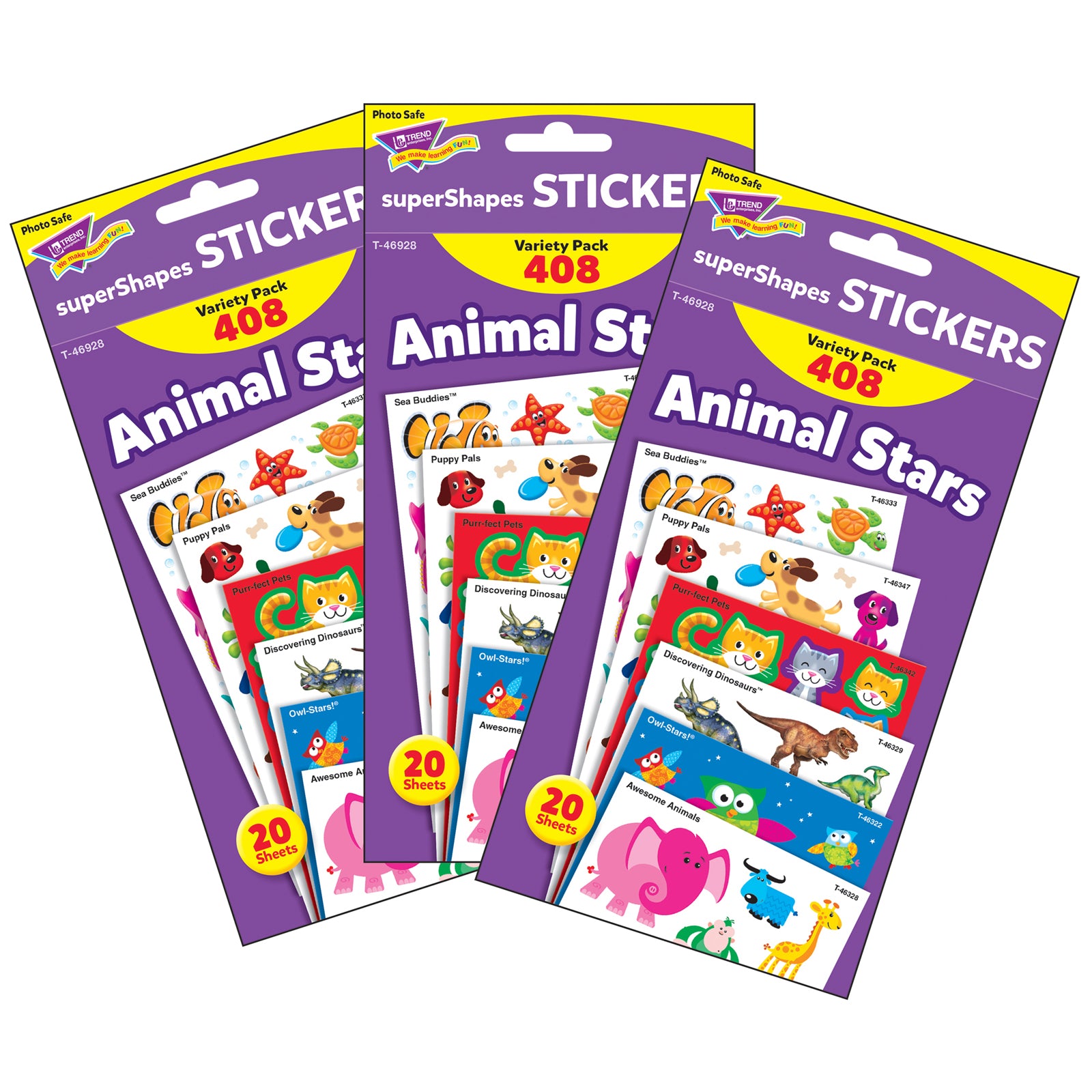 Animal Stars superShapes Stickers-Large Variety Pack, 408 Per Pack, 3 ...