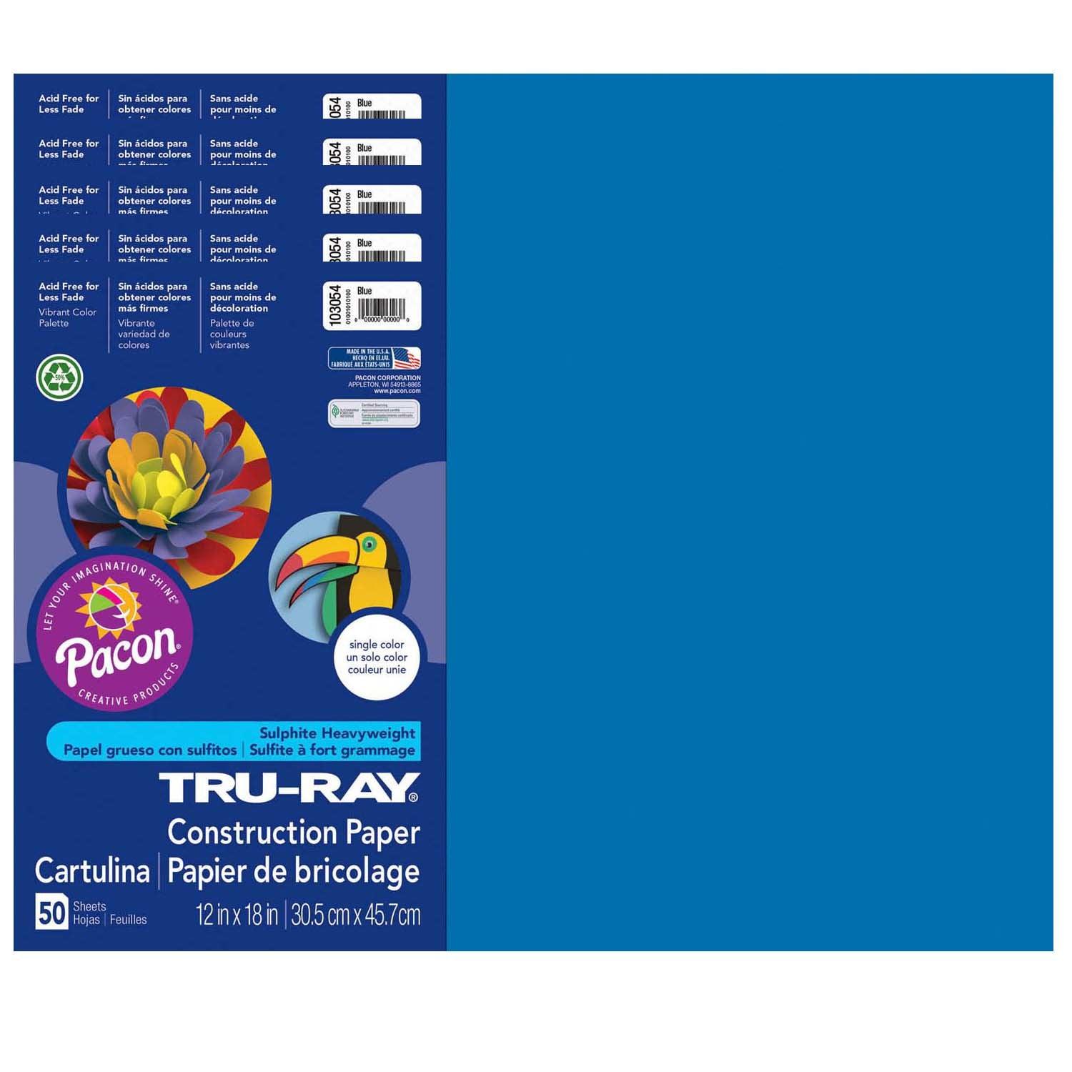 Construction Paper, Blue, 12" x 18", 50 Sheets Per Pack, 5 Packs – Loomini
