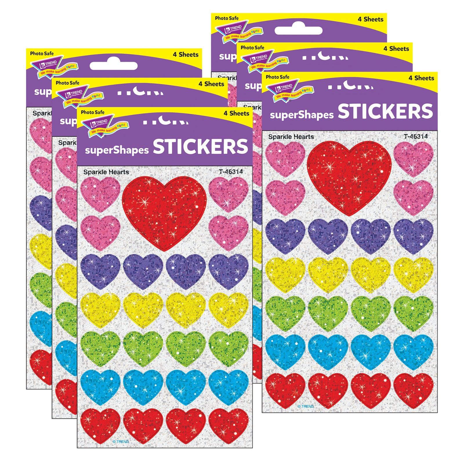Sparkle Hearts superShapes Stickers-Sparkle, 100 Per Pack, 6 Packs ...